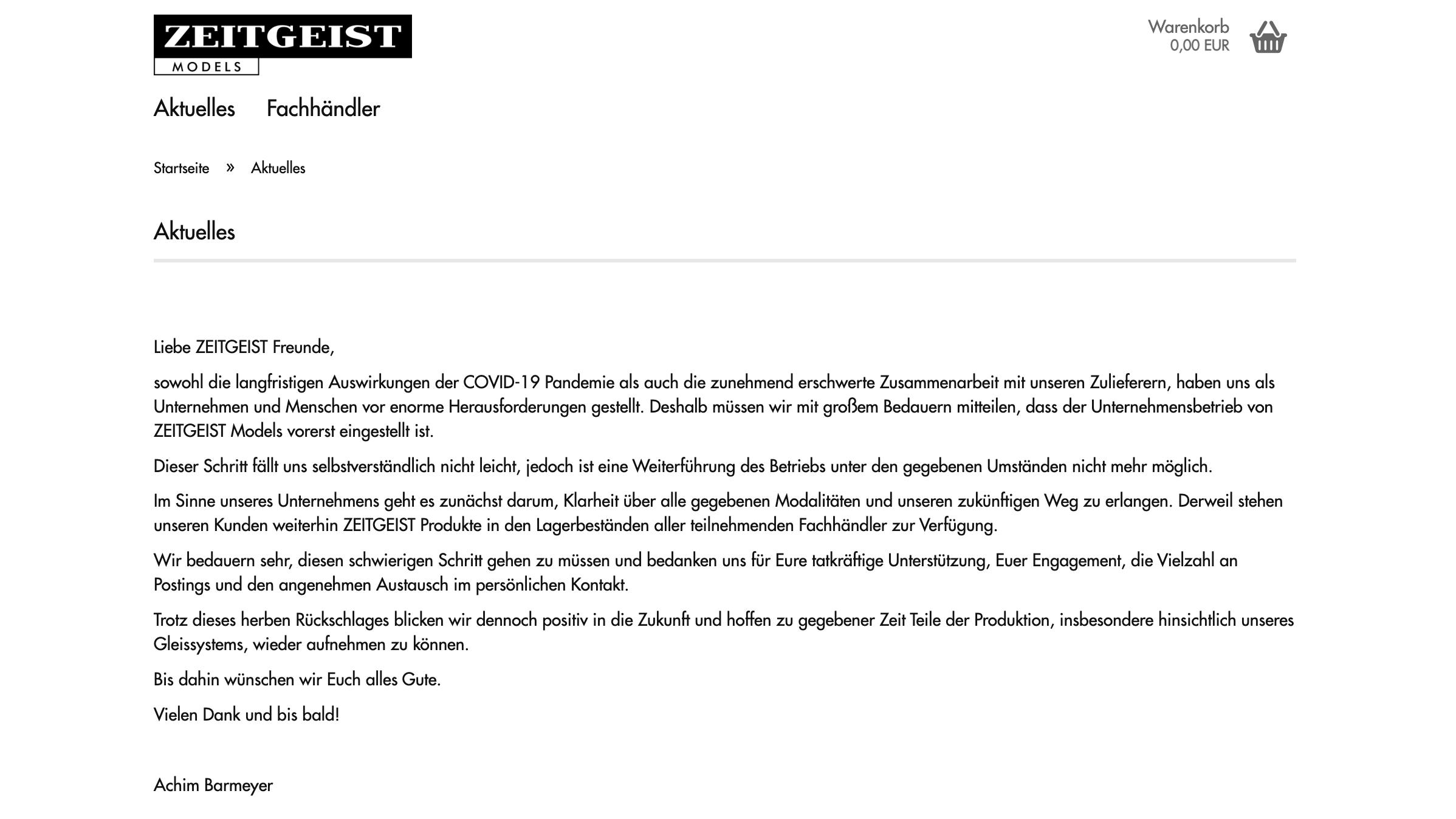 ZEITGEIST Models pausiert den Geschäftsbetrieb